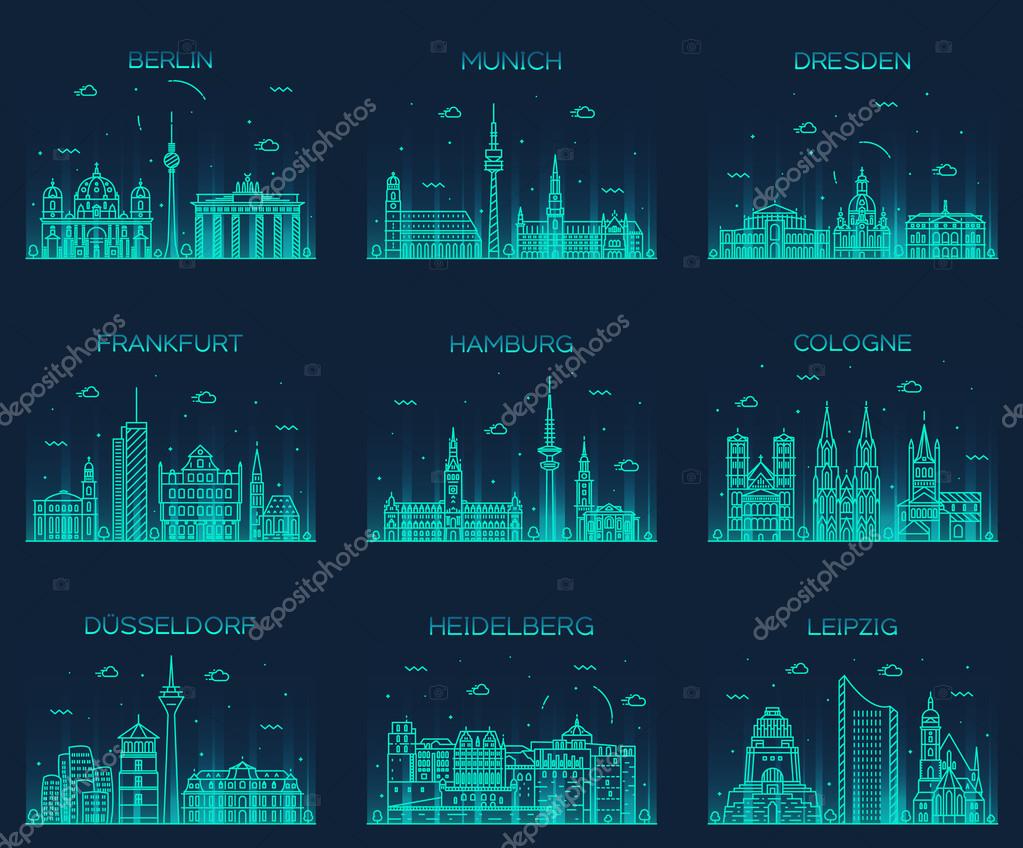 German cities vector illustration linear style — Stock Vector © grop ...