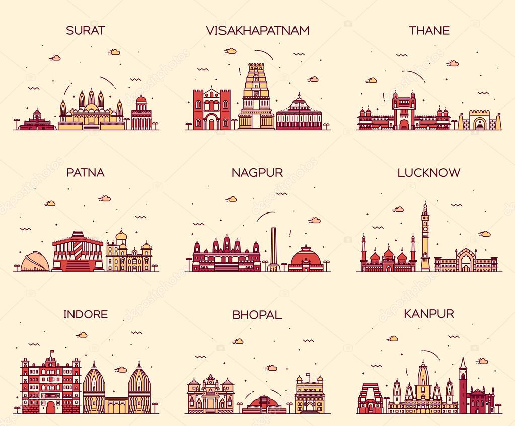 Set Indian cities vector illustration linear Stock Vector Image by ...