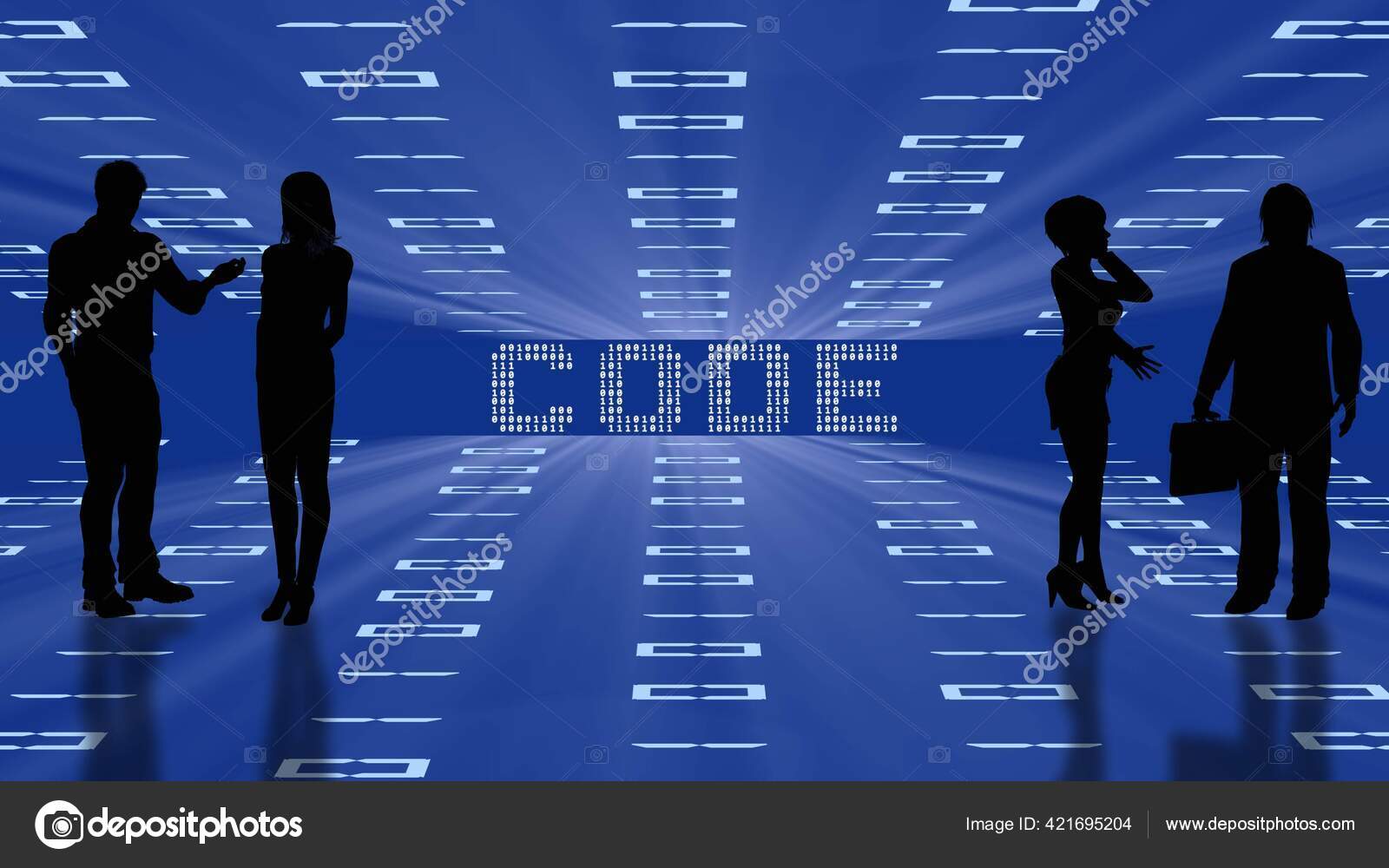 Abstract Business Background Code Lettering Black Silhouette People ...