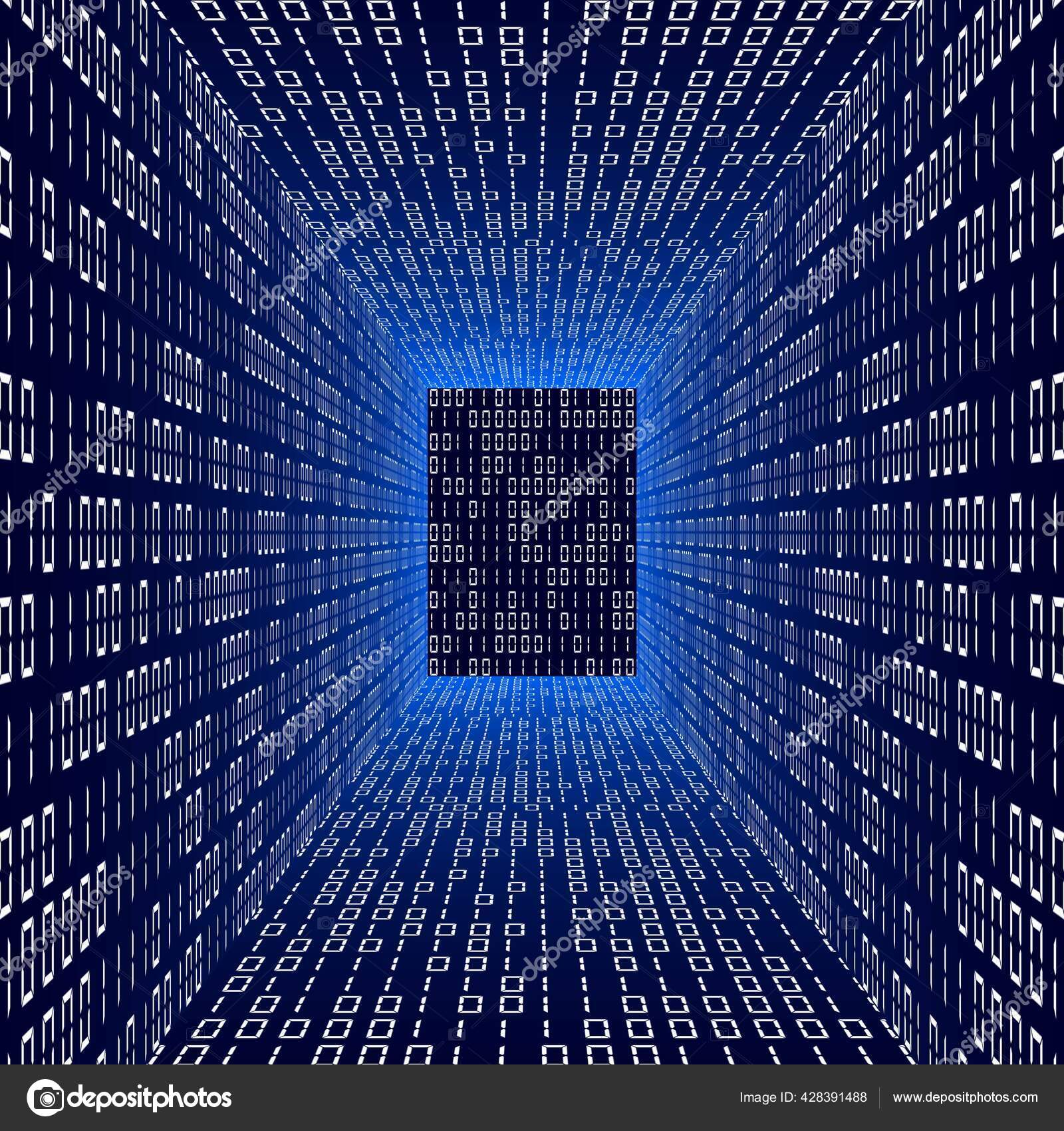 Abstract Data Flow Background Blue Glowing Room Walls Made Binary ...