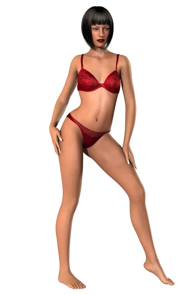 Sexy Young Woman In A Red Lingerie Posing On A White Background — Stock