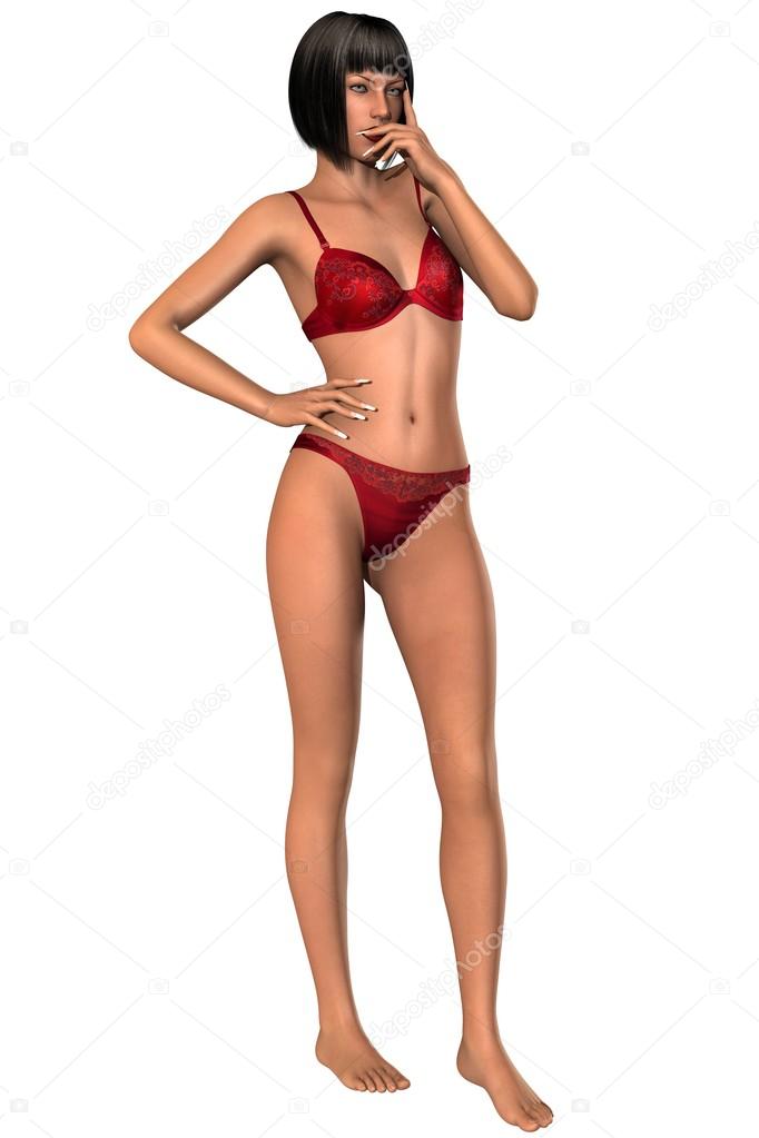 Sexy Young Woman In A Red Lingerie Posing On A White Background — Stock