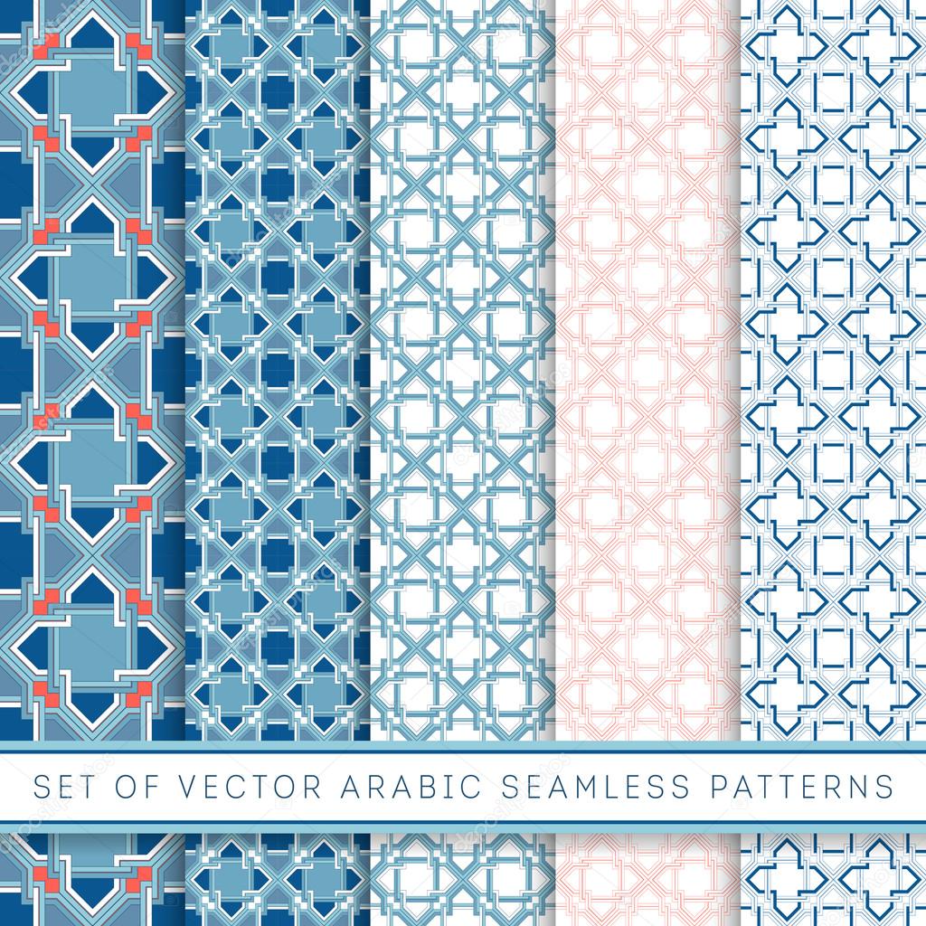 Five blue-red vector geometric arabic patterns — Stock Vector ...