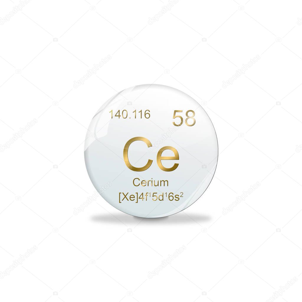Ilustración 3D, símbolo de cerio - Ce. Elemento de la tabla periódica ...