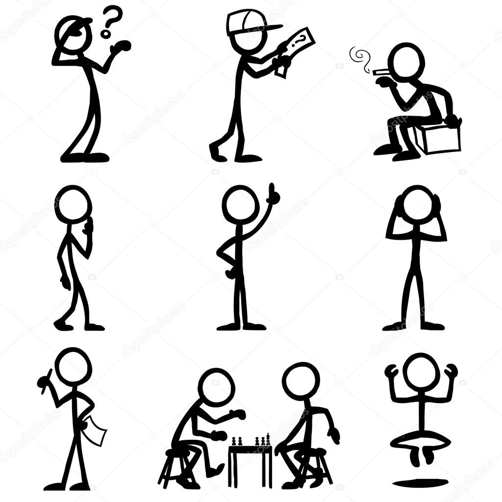 Stick figures thinking | Set of stick figures, thinking people — Stock ...