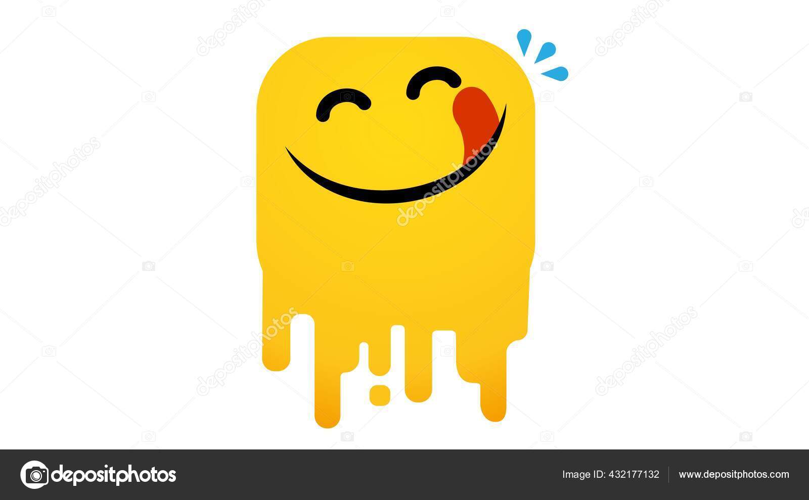 Yummy face happy smile vector cartoon line emoticon with tongue lick mouth. Delicious tasty food ...