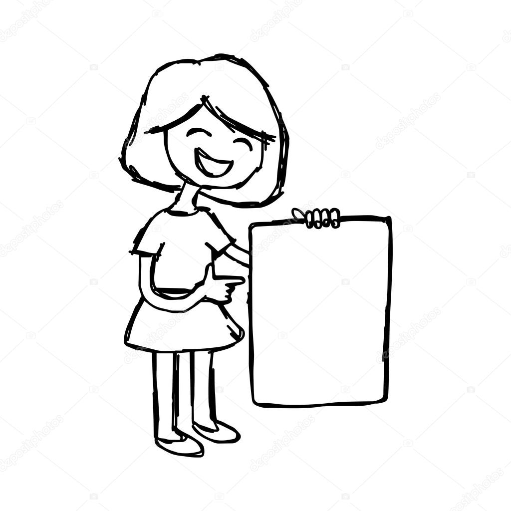 Illustration vector hand drawn doodle of smiling girl pointing blank ... Illustration vector hand drawn doodle of smiling girl pointing blank ...