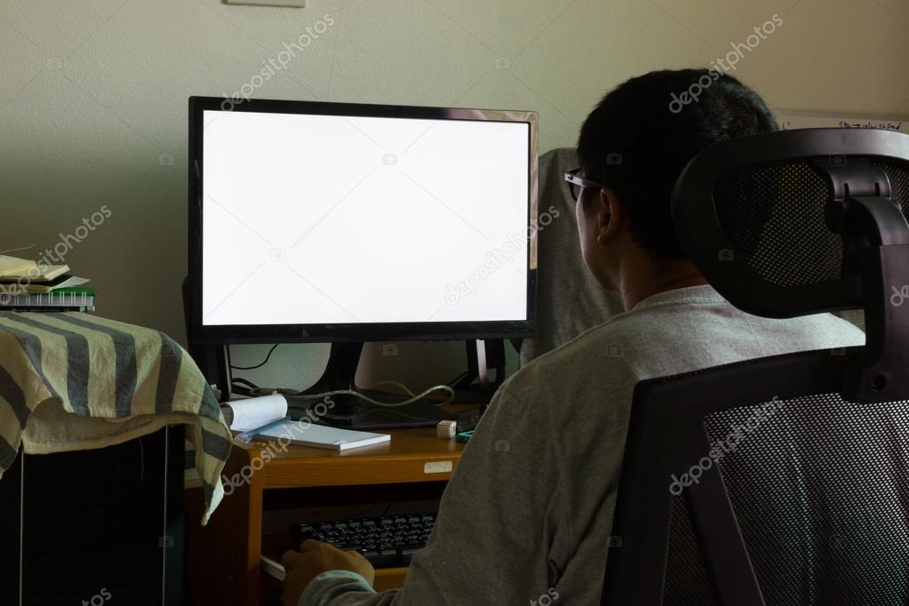 Person At Computer Back