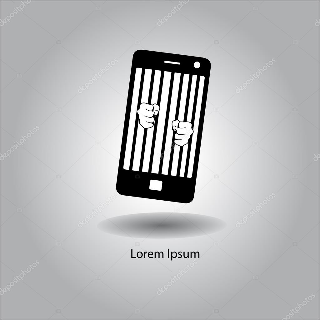 Illustration vector hand holding jail bars in mobile phone, pris Stock ...