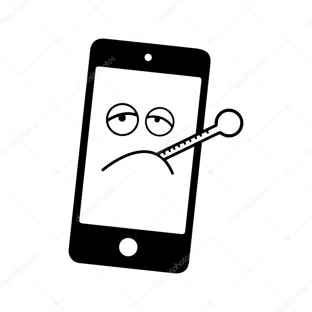 Illustration vector black and white sick smart phone with thermo ...