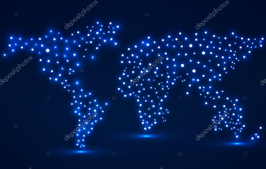Abstract world map with glowing dots, technology background Stock ...