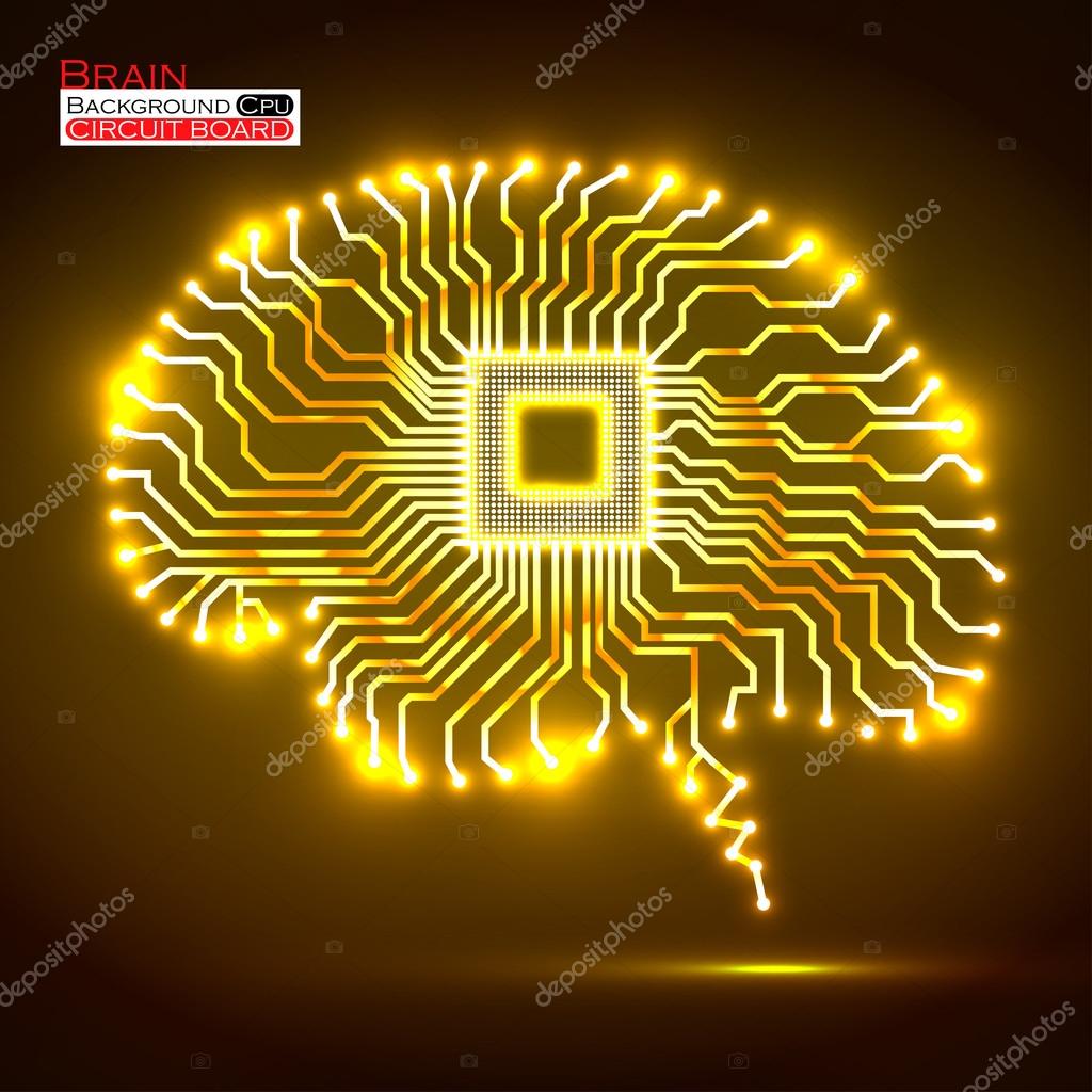Neon brain. Cpu. Circuit board. Vector illustration. Eps 10 Stock ...