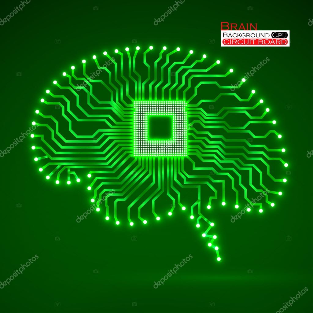 Neon brain. Cpu. Circuit board. Vector illustration. Eps 10 Stock ...