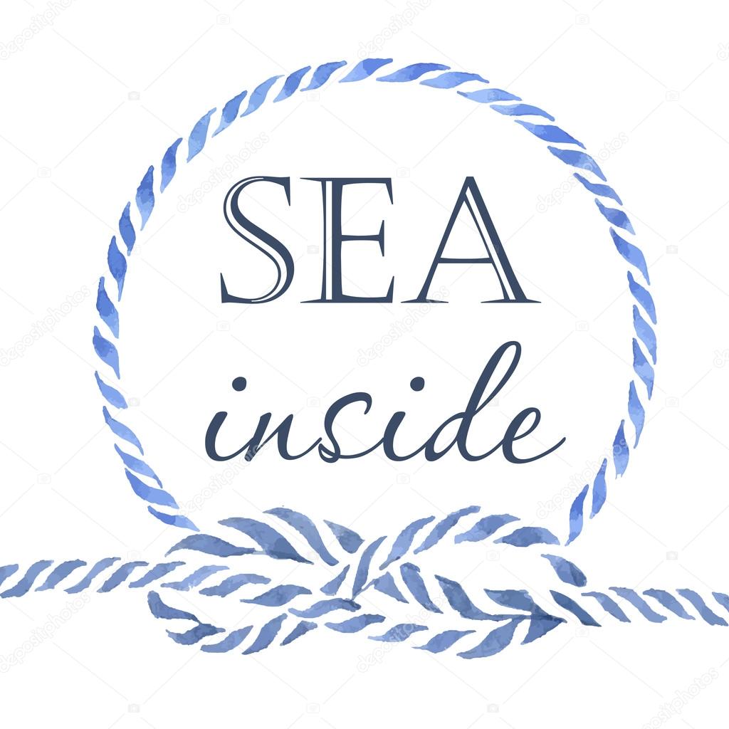 Blue rope knot eight hand drawn watercolor illustration set. Sea style ...