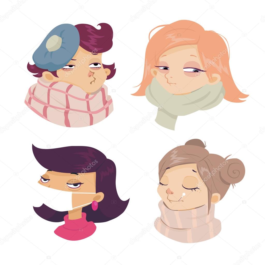 Cold cartoon face | Cartoon face sickness, Cold symptoms of girl ...