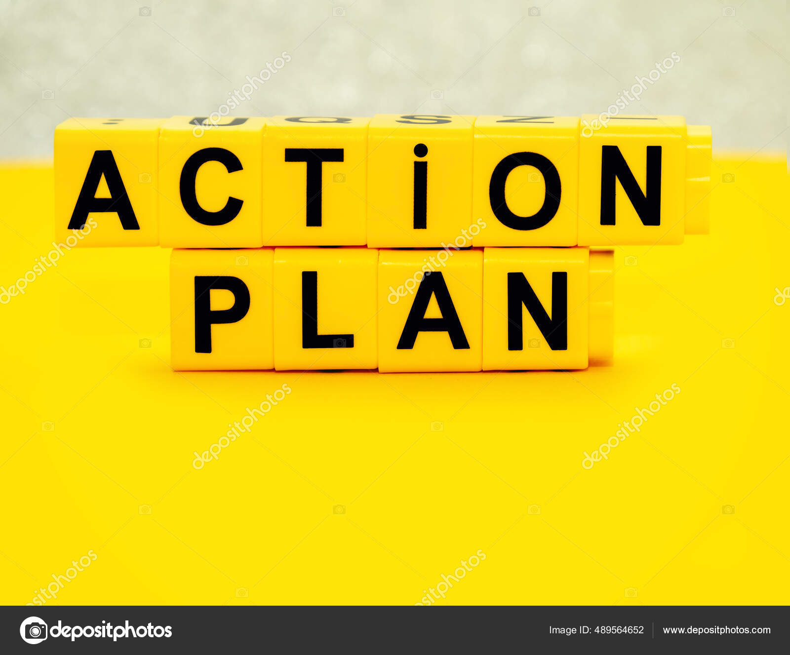 Action Plan Words Yellow Plastic Blocks Yellow Background Concept Life ...