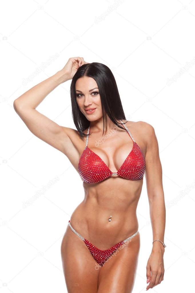 Sexig Tjej I Röda Underkläder På Vit Bakgrund — Stockfotografi