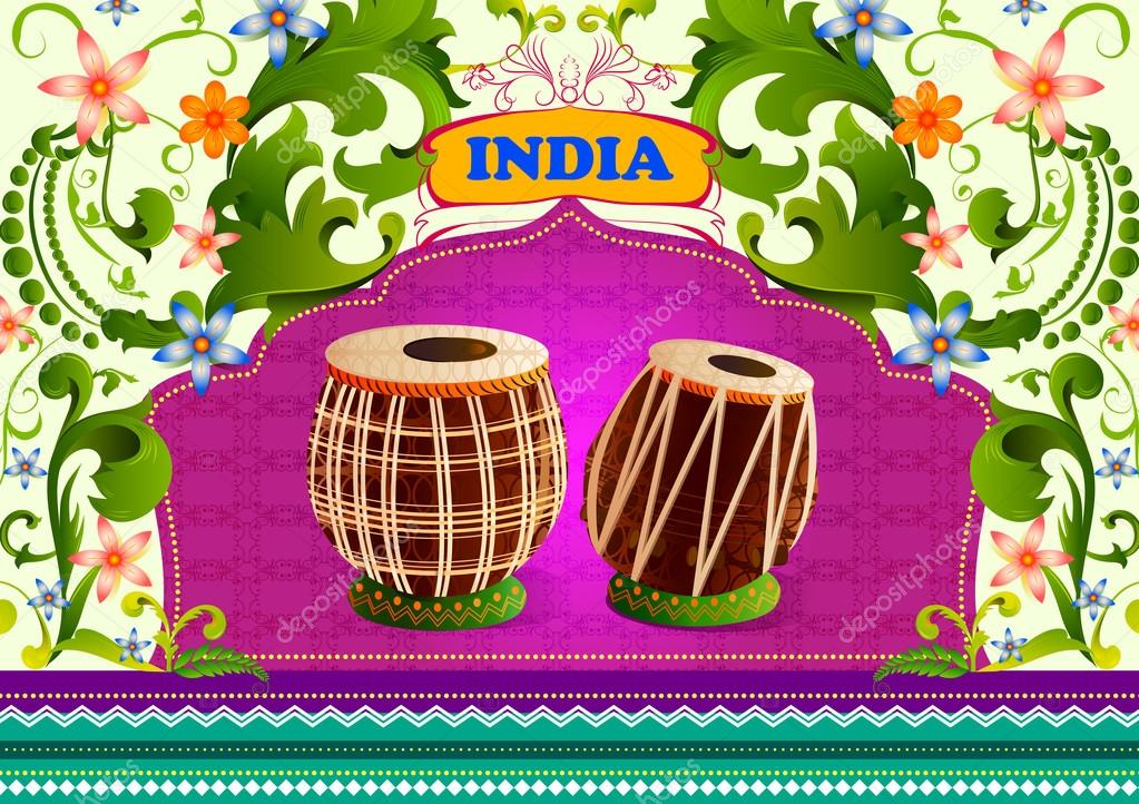 Floral background with music instrunment Tabla showing Incredible India ...