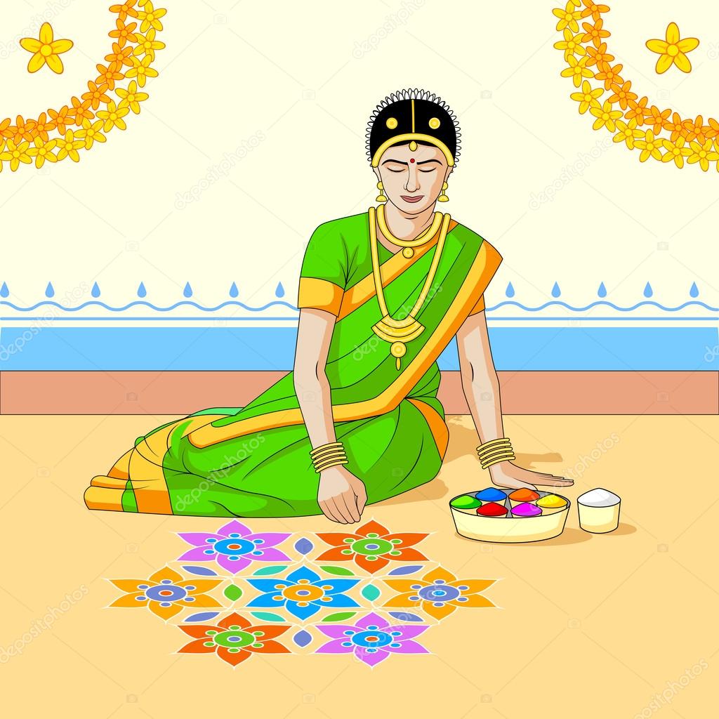 Woman making rangoli for Indian festival — Stock Vector ...