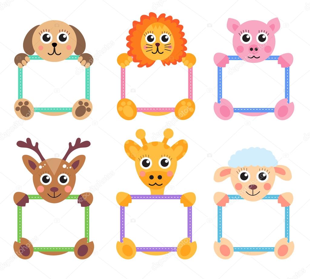 Animals holding blank banners and signs. Animals text box set. Vector ...