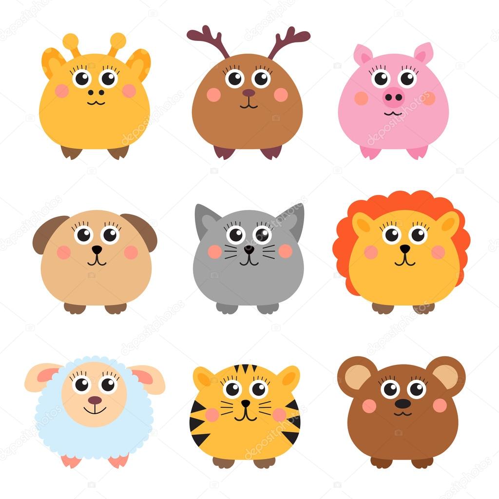 Set of cute animals rounded shape. Round animals. Vector illustration ...