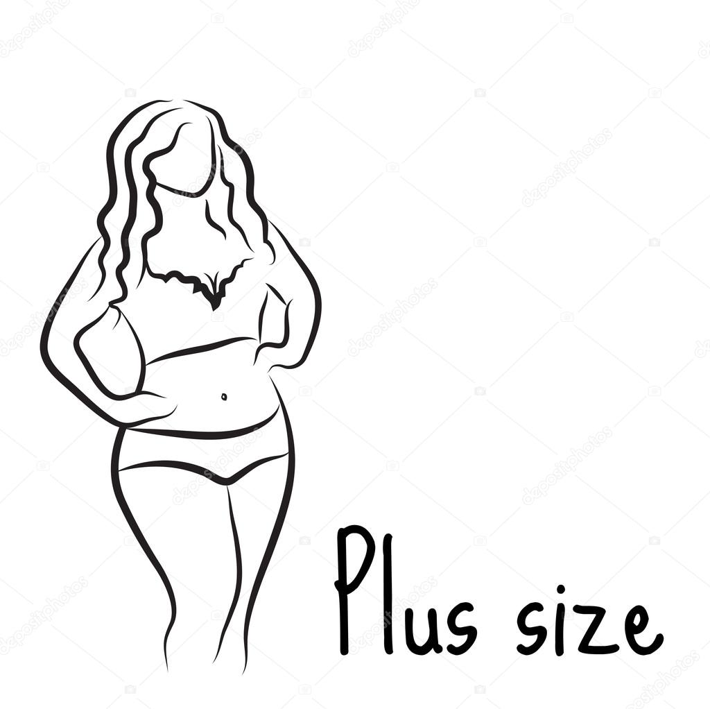 Plus Size Model Woman Sketch Hand Drawing Style Fashion Logo With