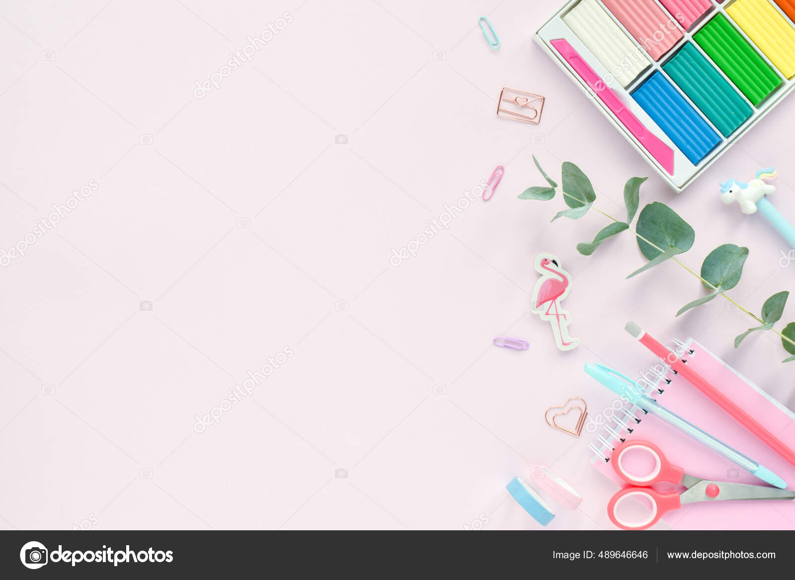 Frame Pastel Colored School Supplies Pink Background Place Text Back ...