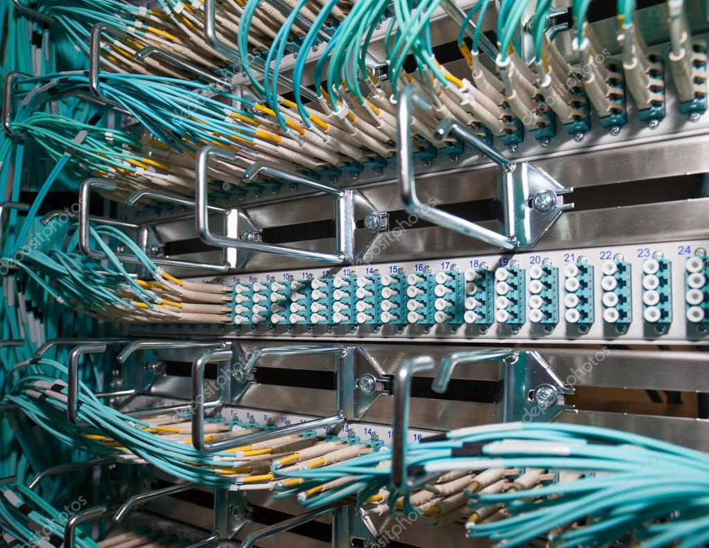 Cloud shared optical fiber patch panel in a data center — Stock Photo ...
