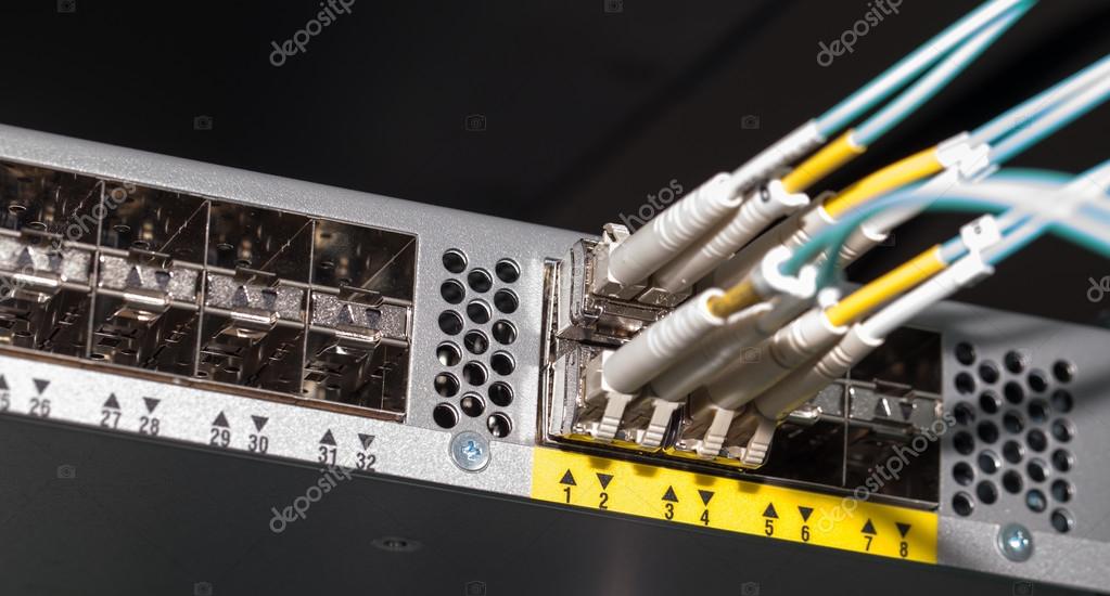 Backside from a cloud optical network connection server — Stock Photo ...