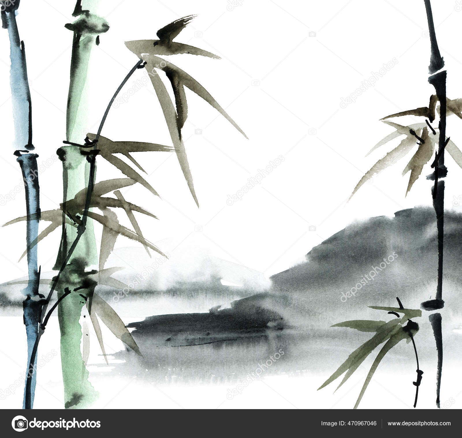 Chinese Watercolor Bamboo