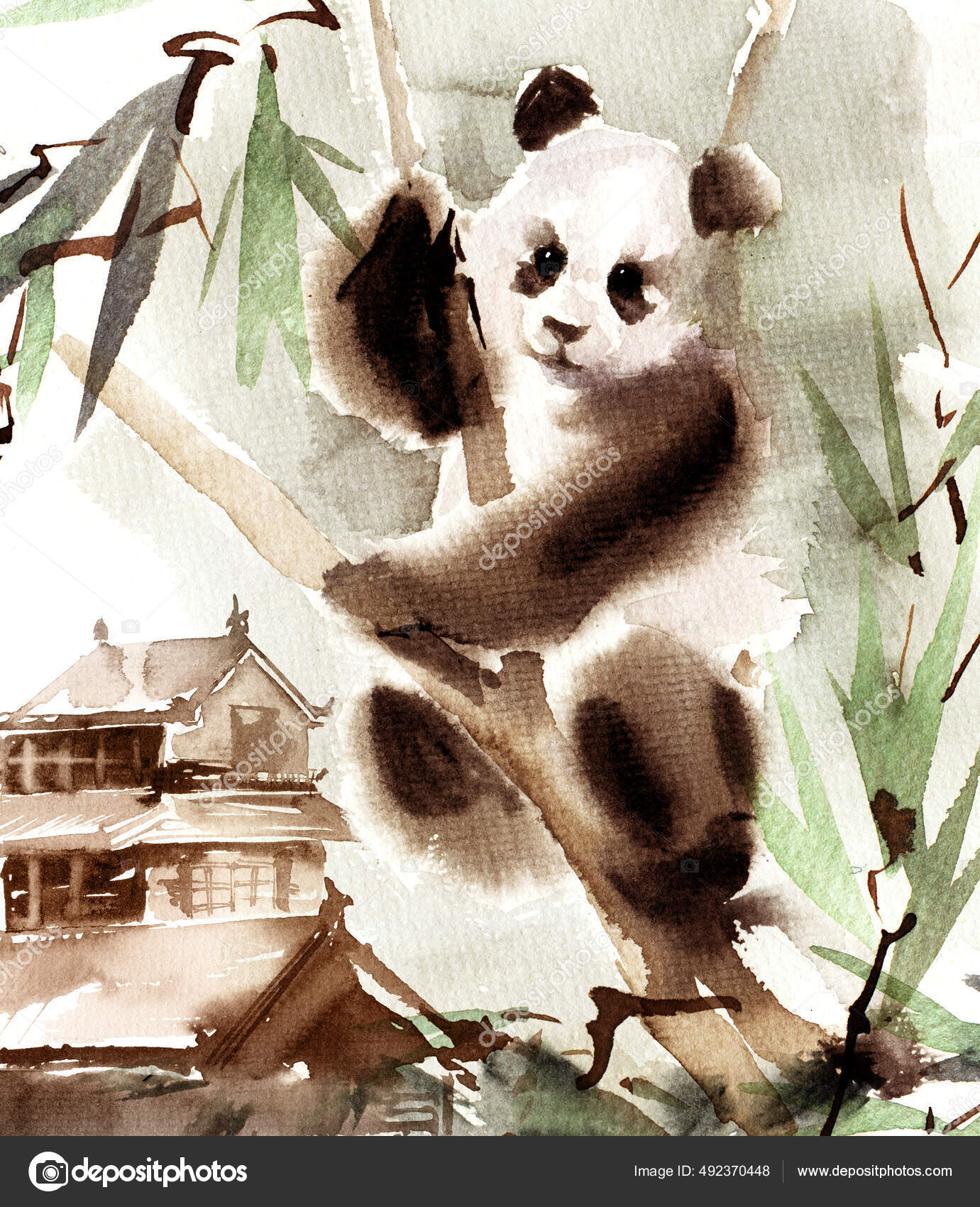 Chinese Watercolor Painting Panda