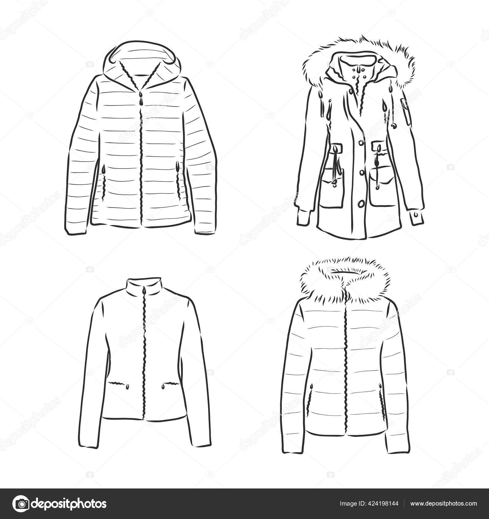 Svart Vit Dunjacka Vinter Jacka Vektor Skiss Illustration vektor av ...