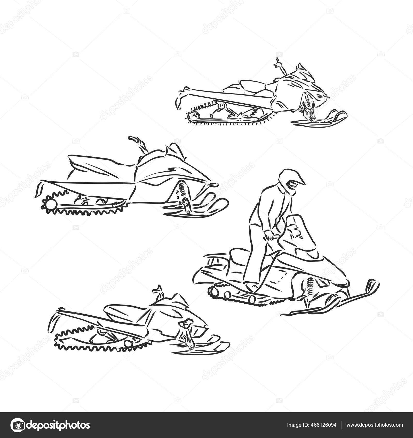 Isolated Illustration Rider Snow Scooter Black White Drawing White ...