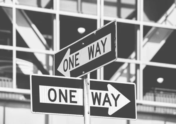 Black White Picture One Way Road Sign New York City — Stock Photo ...
