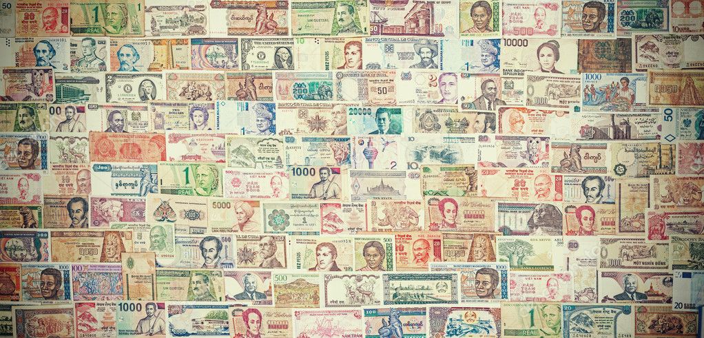 Retro filtered picture of banknotes from all over the world. — Stock ...