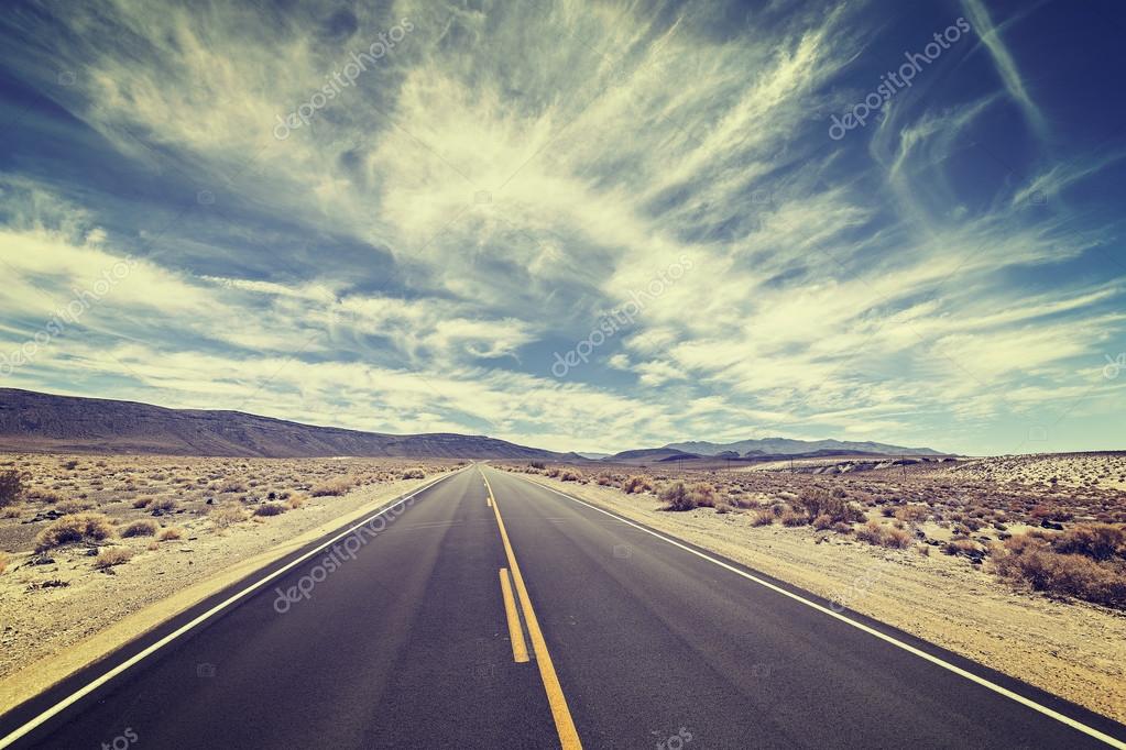 Vintage toned endless country highway in Death Valley, USA. Stock Photo ...