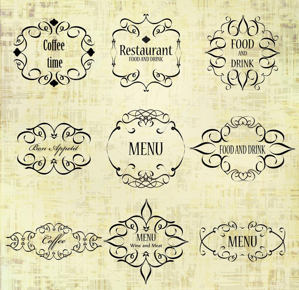 Rótulos definir menu para restaurantes e cafés imagem vetorial de ...