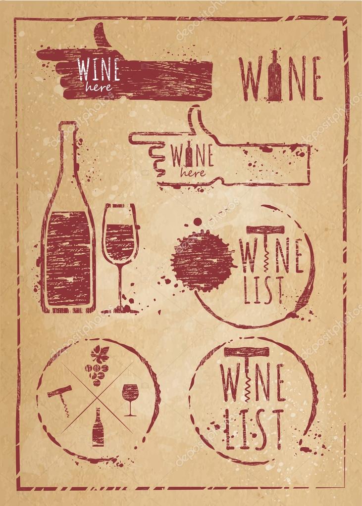 Vintage wine set kraft paper. Stock Vector by ©lenkaserbina 79343458