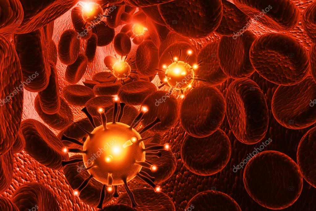 Red Blood cells with virus — Stock Photo © bluebay2014 #53341213