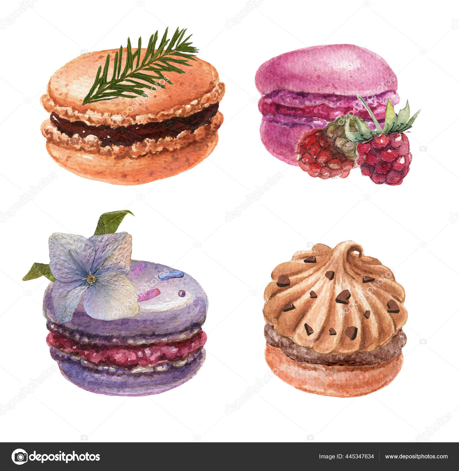 Valentines Macaroons Clipart Vector Watercolor Pink Raspberry Lavender ...