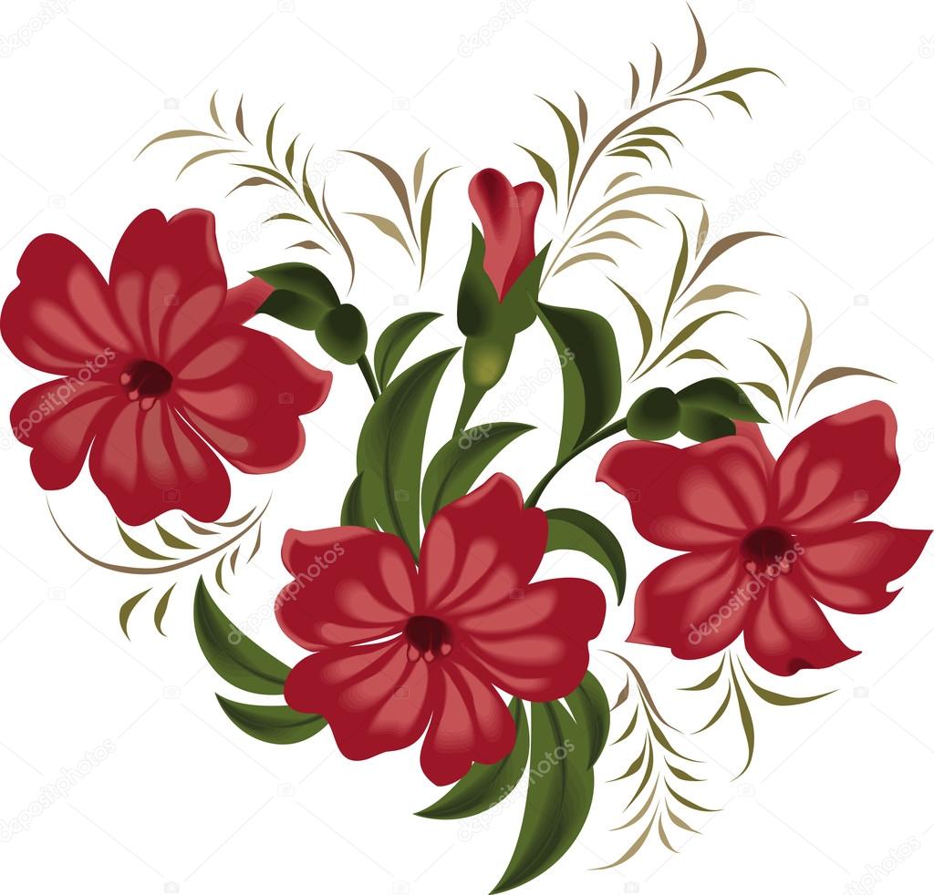 Ilustración vectorial de flores rojas en estilo vintage sobre fondo ...