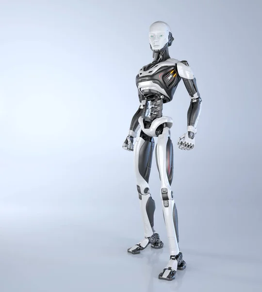Robot android posing on a light gray background. 3D illustration ...