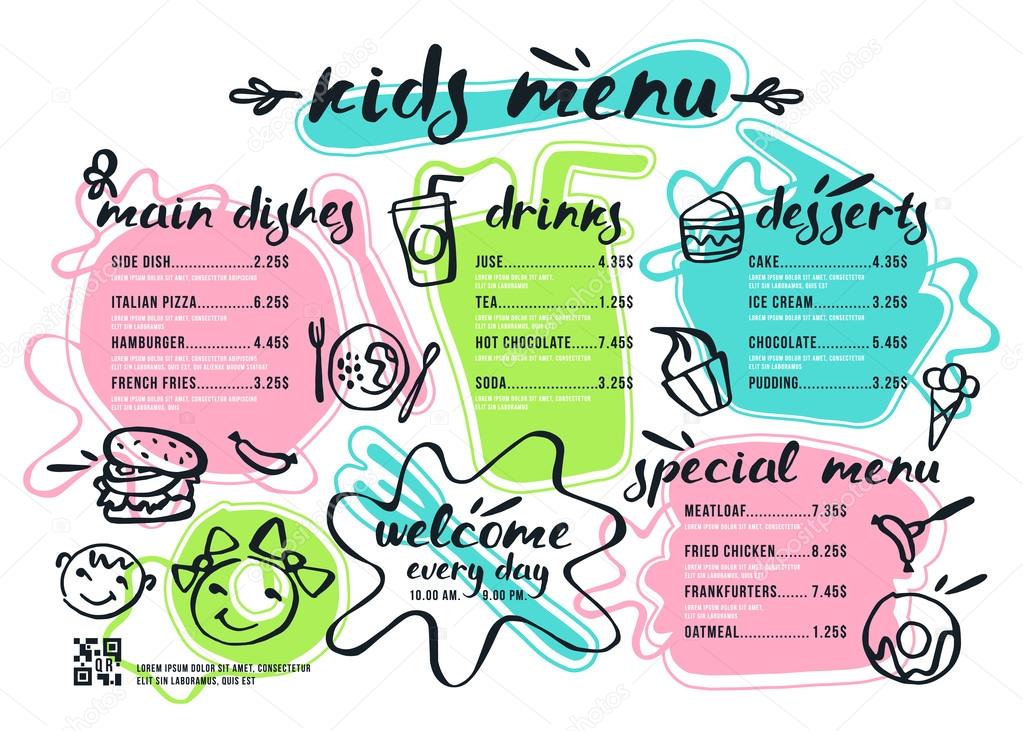 Kids menu template with lettering and badges Stock Vector by ...