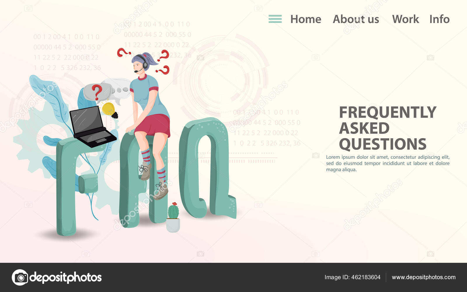 Faq Vector Illustration Landing Page Template Web Page App Girl Stock ...