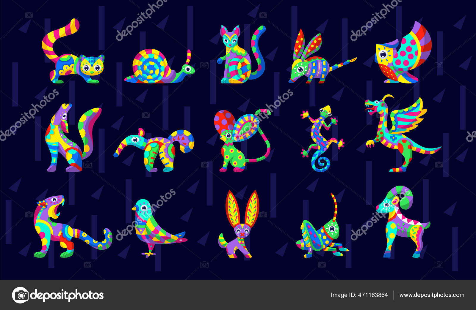 Set of colored alebrijes Mexican culture Stock Vector Image by ...