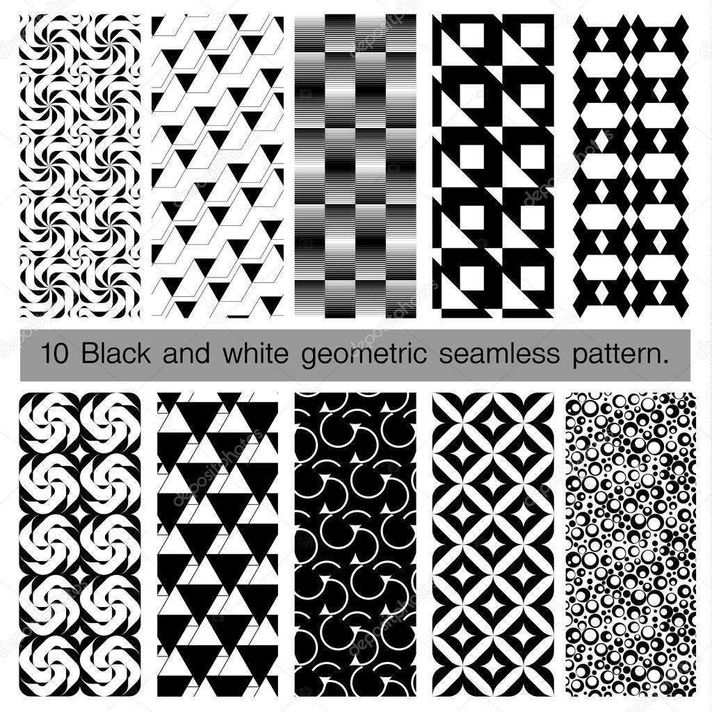 Collection of black and white geometric seamless pattern. Stock Vector ...