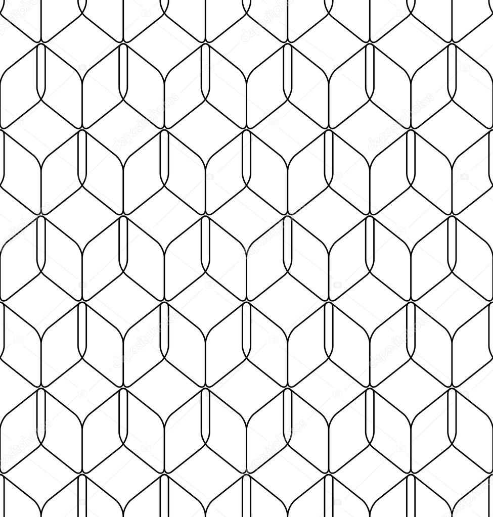 Black and white geometric seamless pattern with round corner diamond ...