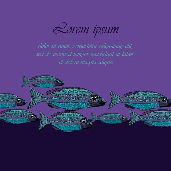 Background with fishes.Seafood restaurant menu. School of fish. Fishing ...