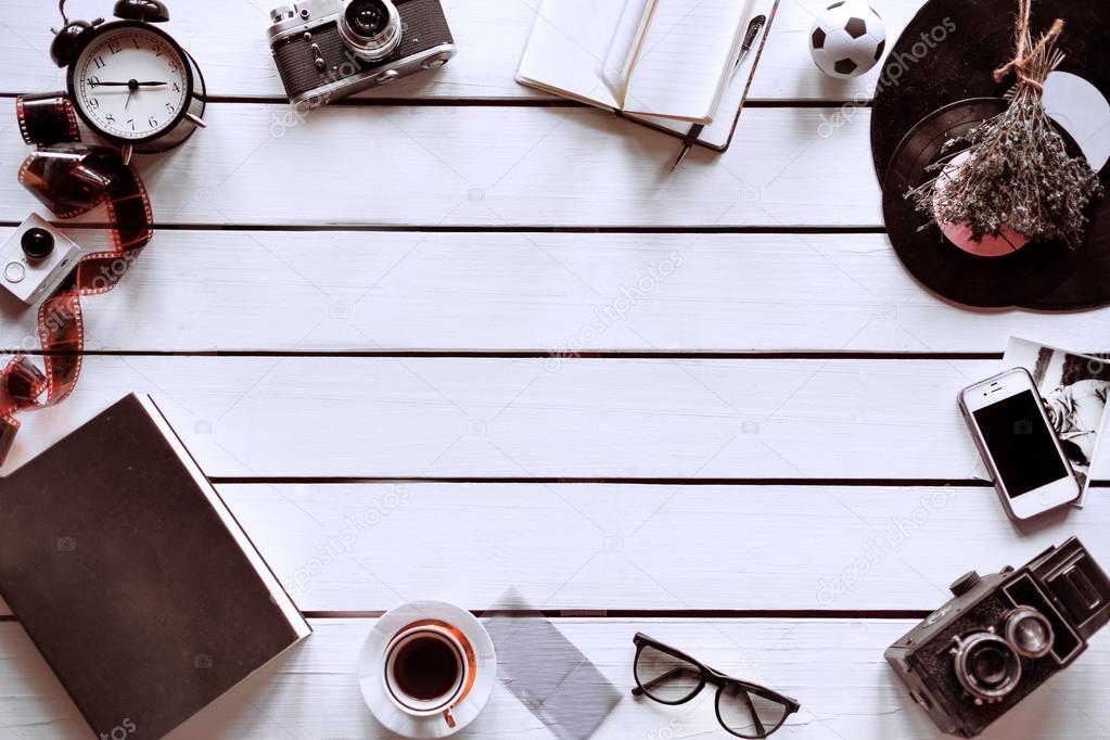 White table with a lot of different objects on it. — Stock Photo ...
