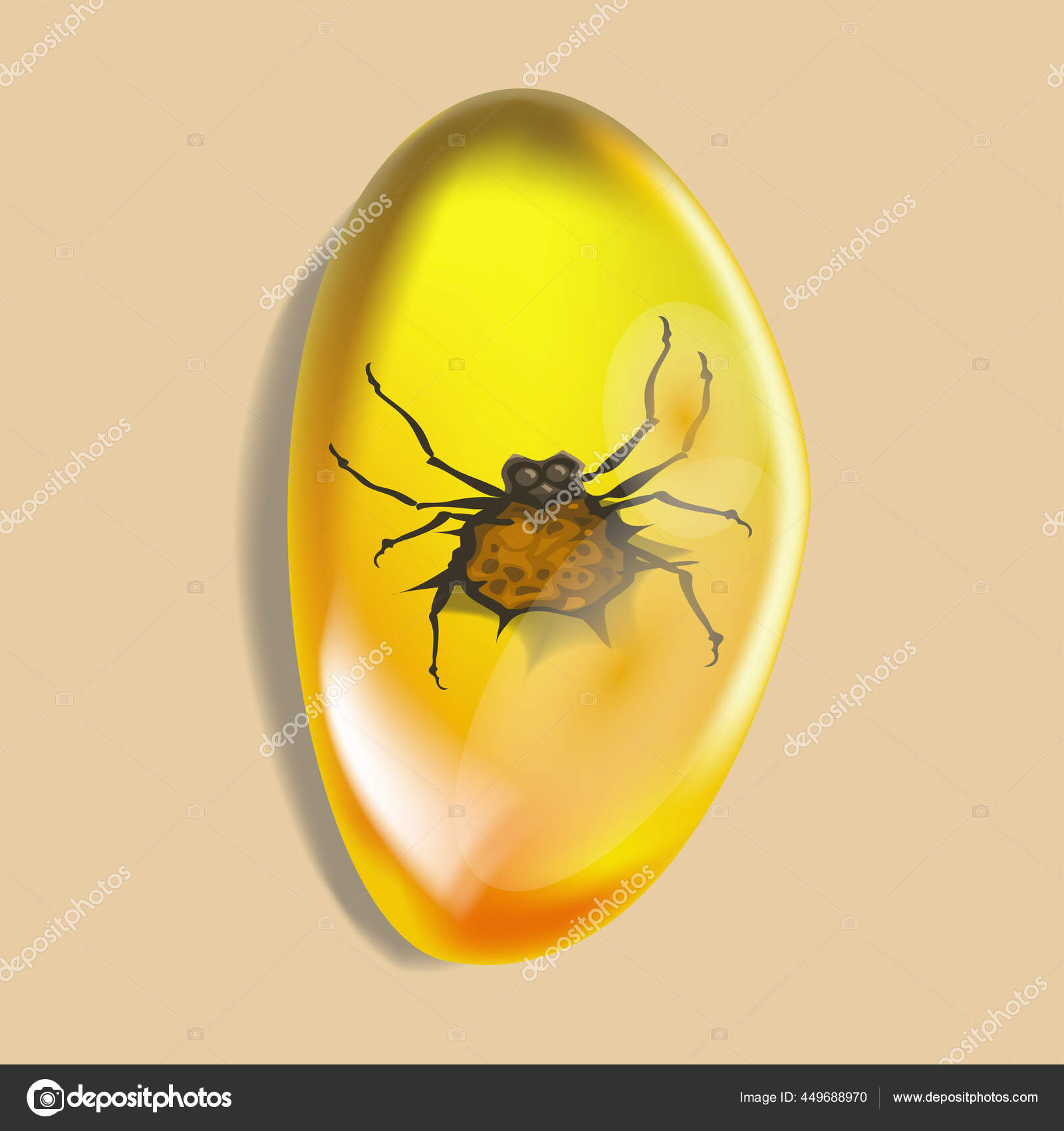 Amber stone with insect isolated on white background. Mosquito or flea ...